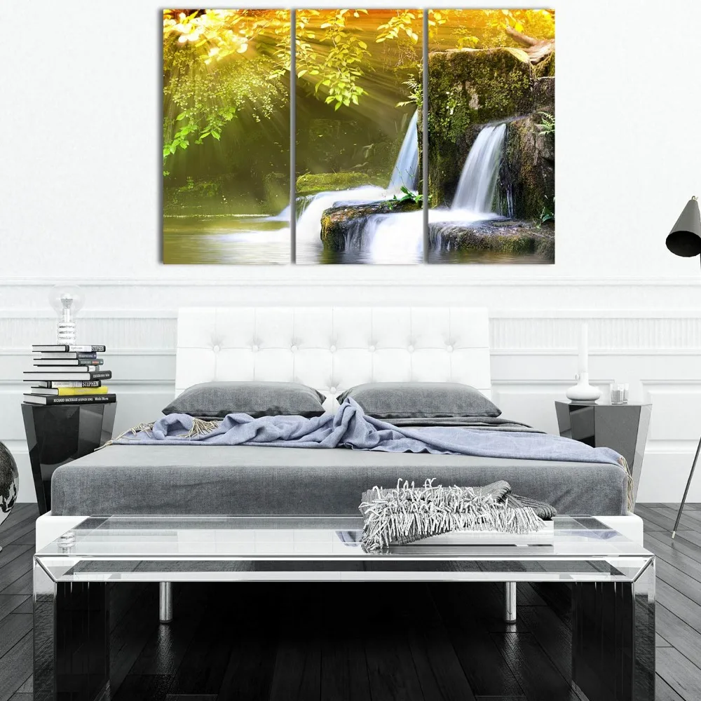 3 Panel sun and waterfall View Canvas Painting Print On Canvas Home ...