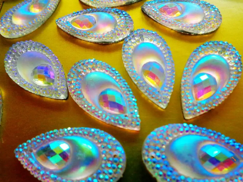 50pcs Dazzling Clear Ab Colour Rhinestones Drop Shape Crystal 16*30mm ...