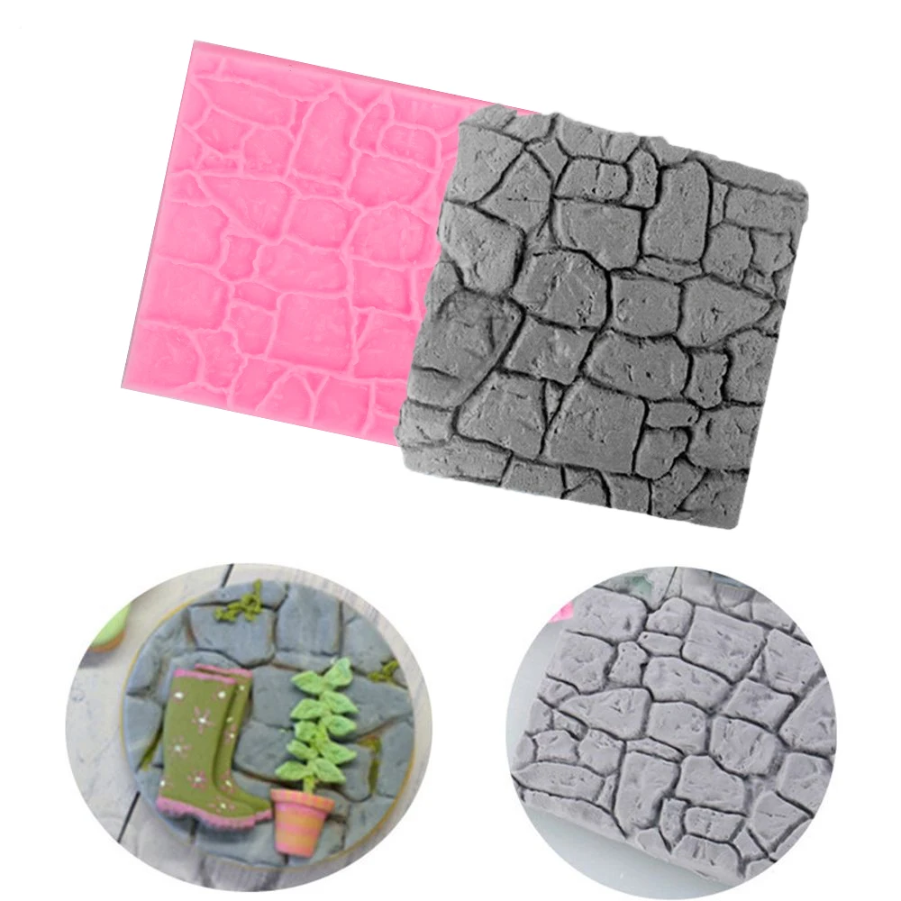 1PC Castle Farm Wall Rock Stone Garden 3 D Silicone Mold Chocolate ...