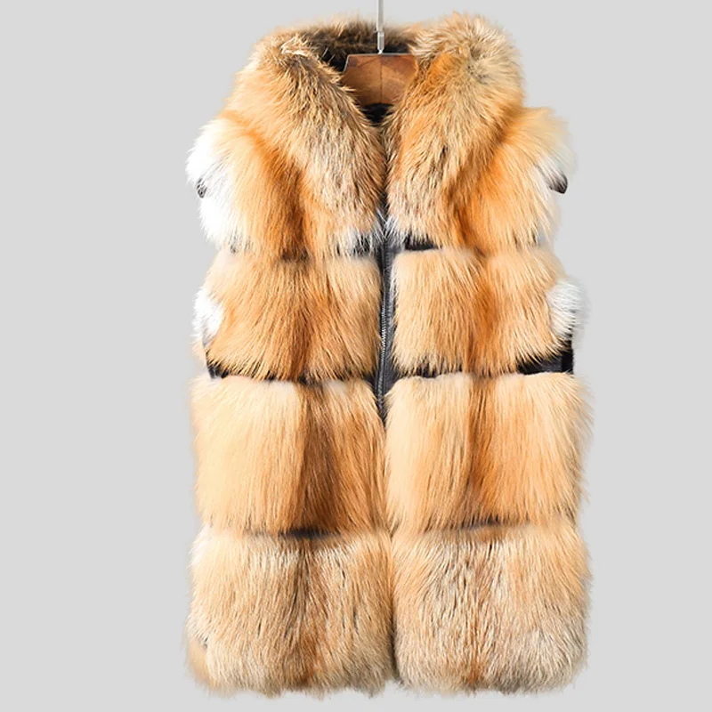 Men's popular fox fur vest Hooded large fur collar vest Winter slim ...