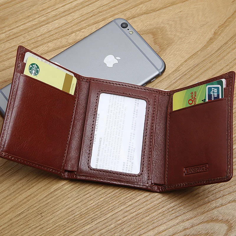 LANSPACE men's leather small wallet italy three fold mini wallet-in ...