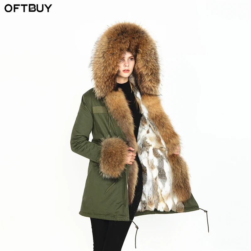 Oftbuy 2022 New Parka Real Fur Coat Winter Jacket Women Natural Raccoon