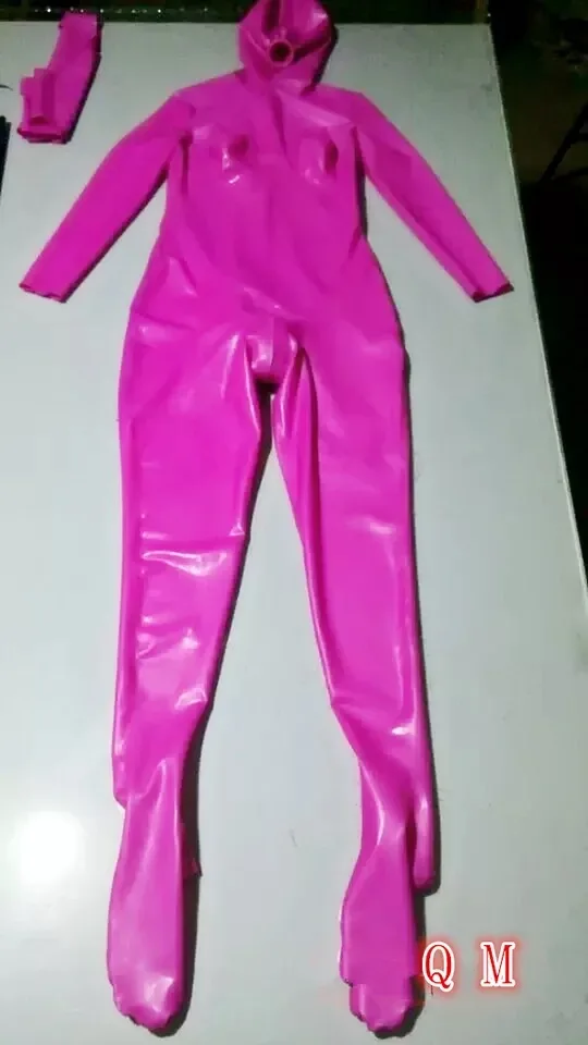 New Aarrival Latex Rubber Girls Full Bodysuit With Hood Latex Sock