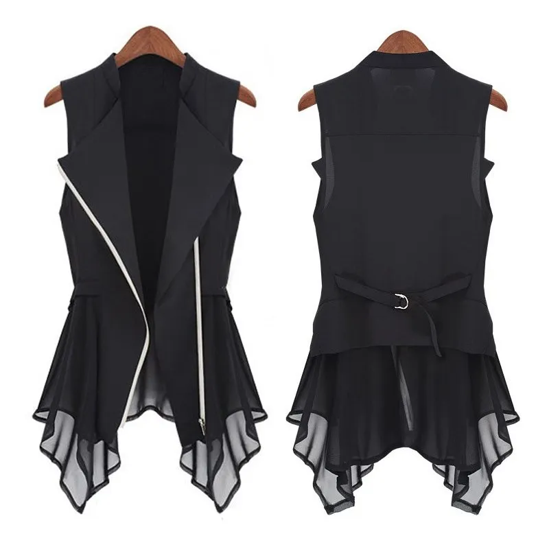 New Women Chiffon Vest Jacket Casual Suit Sleeveless Vest Coat Office ...