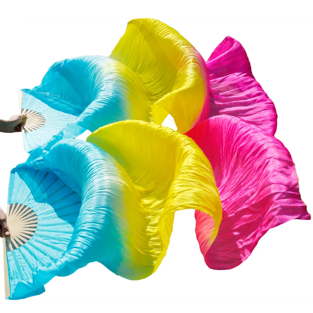 100% Natural Silk Belly Dance Silk Fans 1 Pair Belly Dance Props Silk ...