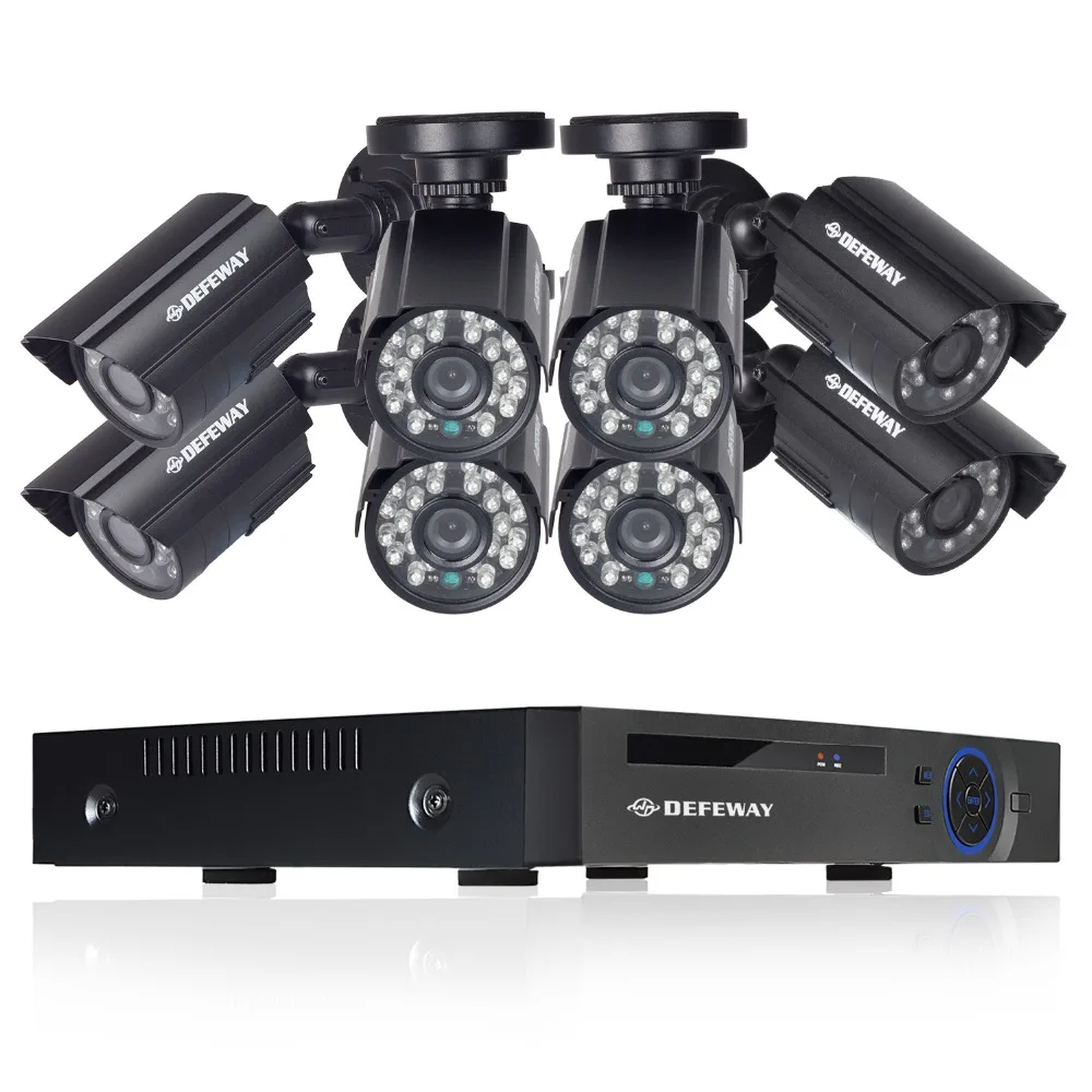 DEFEWAY 8CH 1080N HDMI DVR 1200TVL 720P HD Outdoor Surveillance Security Camera System 8 Channel ...