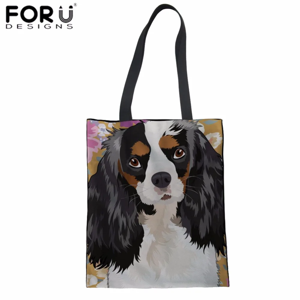 FORUDESIGNS Reusable Shopping Bag Border Collie Print Cotton Bag Women ...