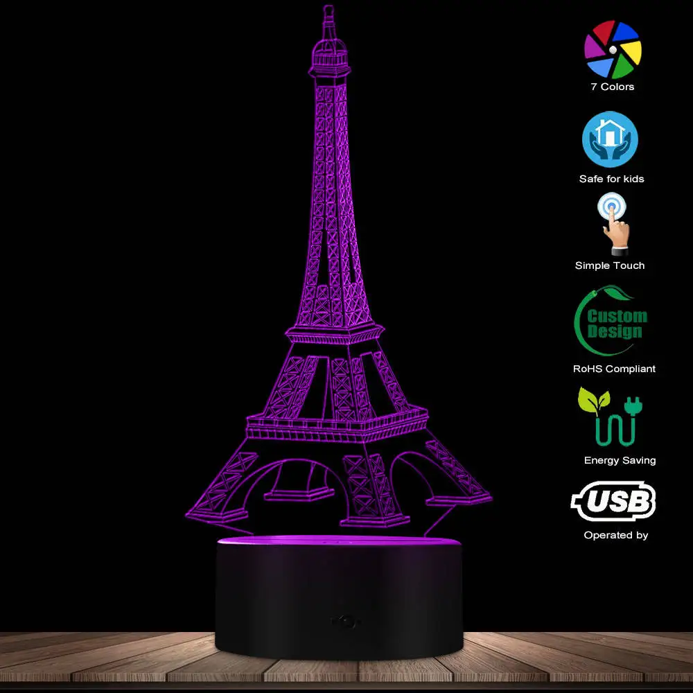 France portable lamp Paris Eiffel Tower 3D Acrylic Led Lamp Special ...