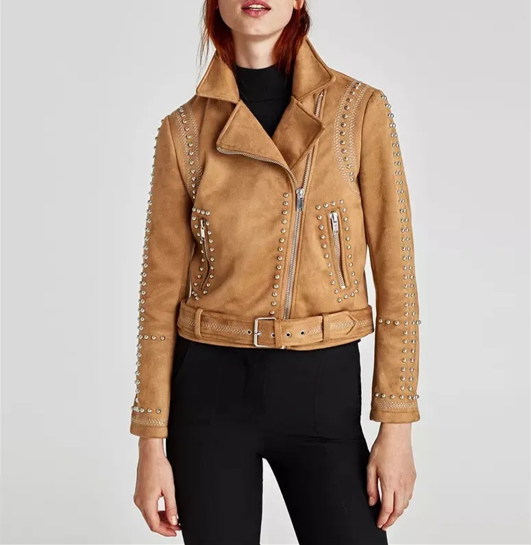 2017Autumn Women Khaki Faux Suede Jacket Ladies Lapel Collar Long ...