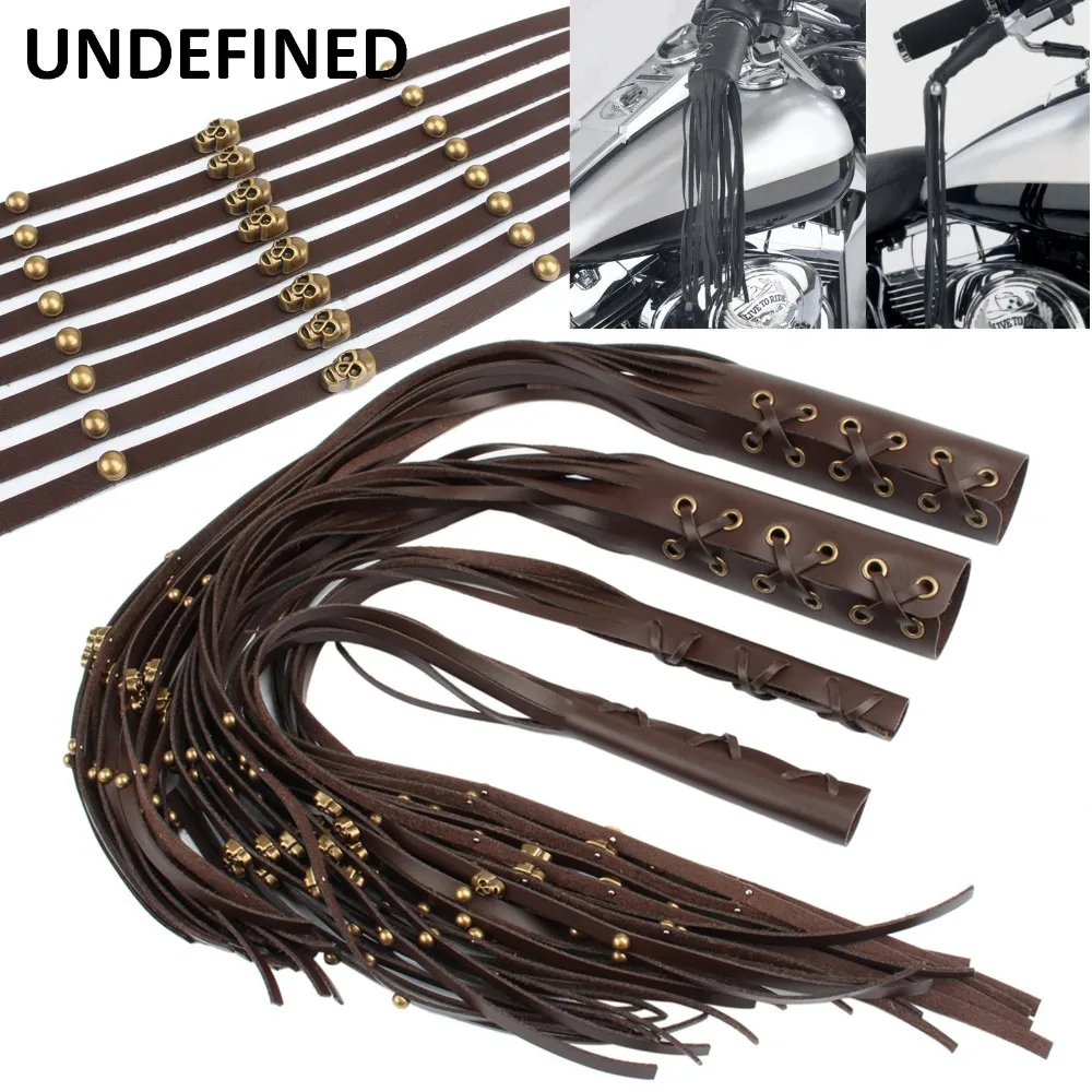 4 Pcs Motorcycle Leather Handlebar Grip w/ Clutch Lever Fringe Covers ...