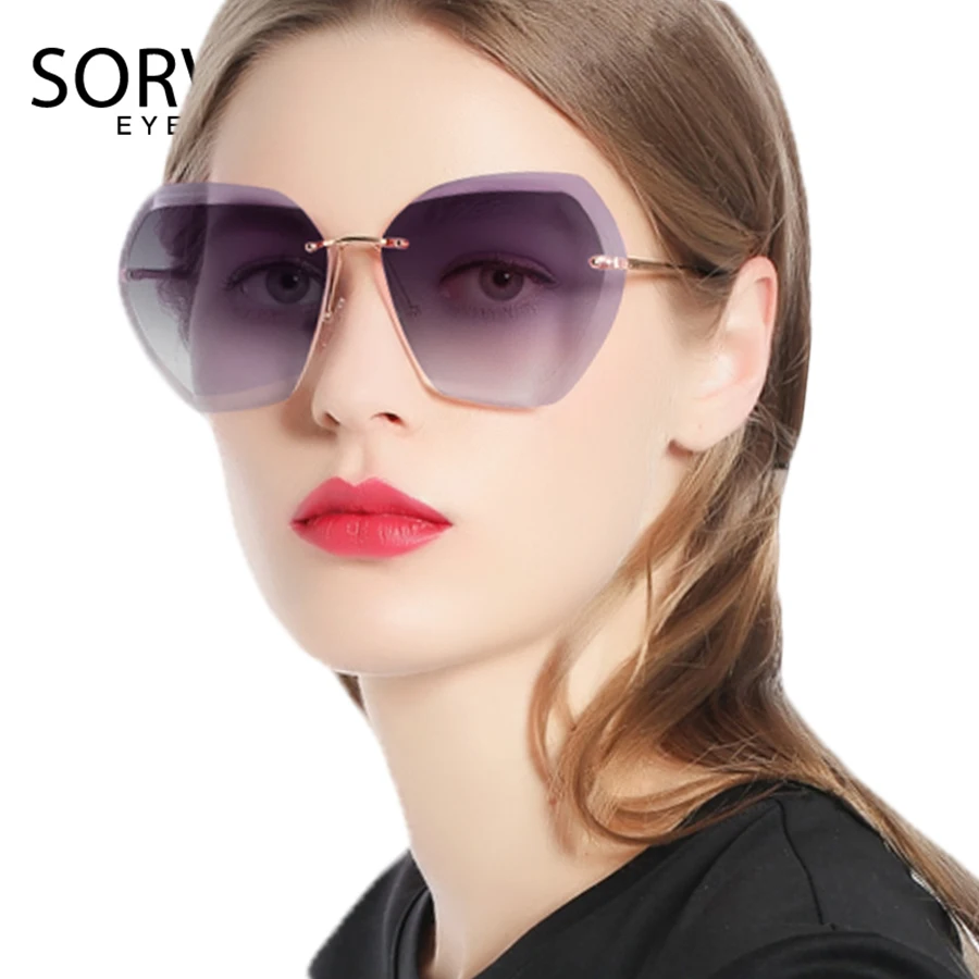 Sorvino 2018 Retro Rimless Hexagon Sunglasses Women 90s Luxury Brand Designer Oversized Pink