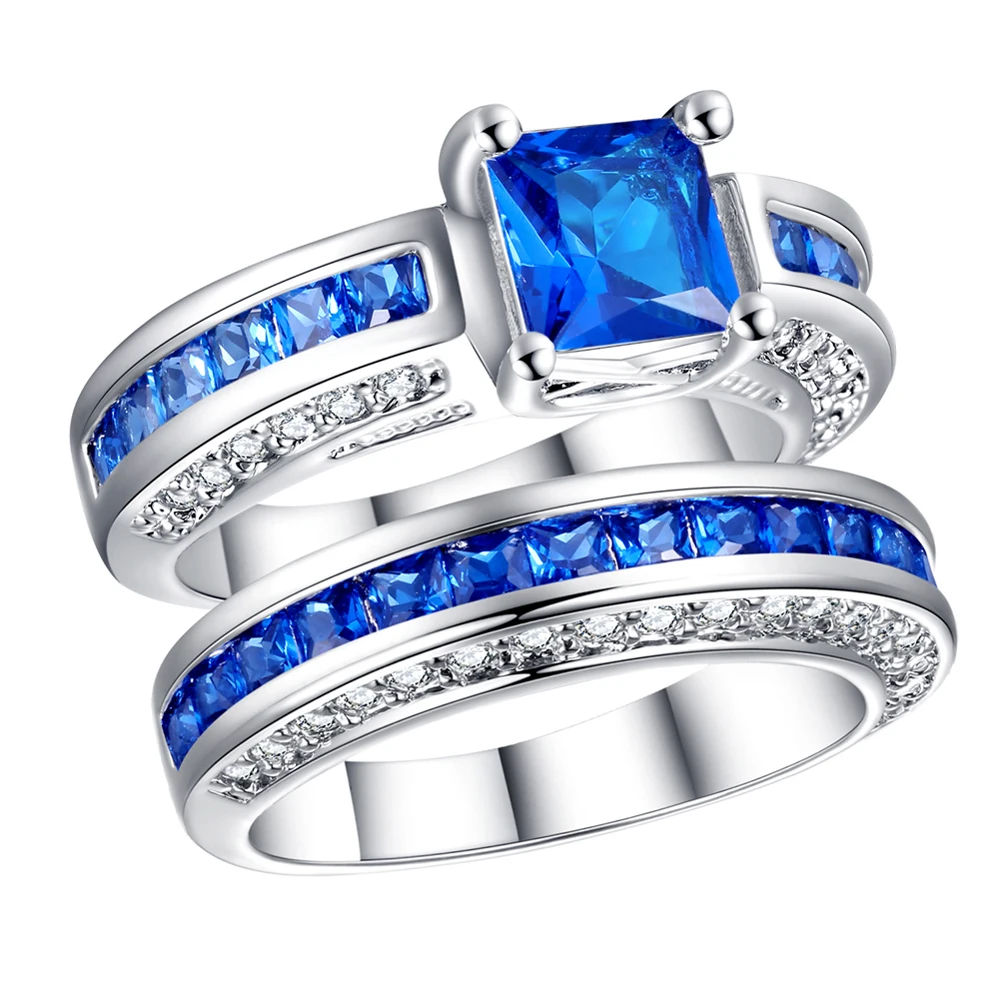 Juego de anillos de Cristales de Color azul, juego lujoso de anillos ...