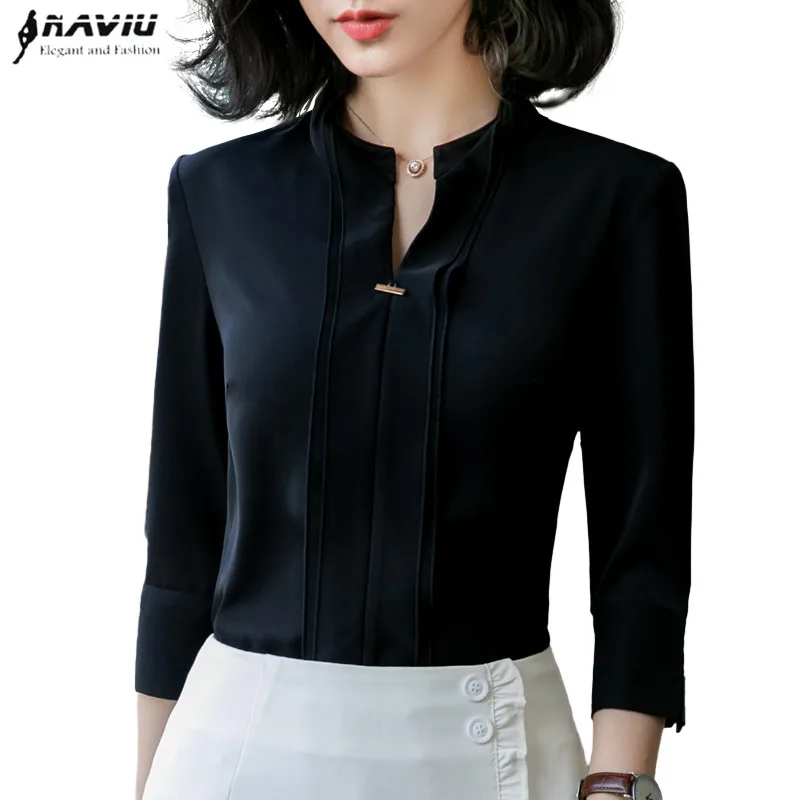 Naviu New Fashion Sex V Neck Chiffon Blouses High Quality Half Sleeve