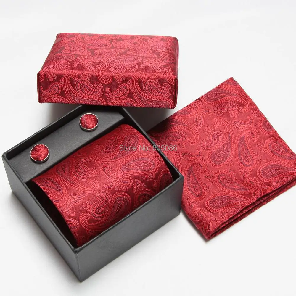 HOOYI Conjunto de corbata de cuello para hombre, gemelos, pañuelos, caja de regalo, 2019|tie set ...