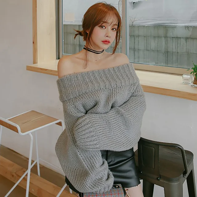 Womens Sweaters 2018 Winter Korean Fashion Chic Off Shoulder Sweater ...