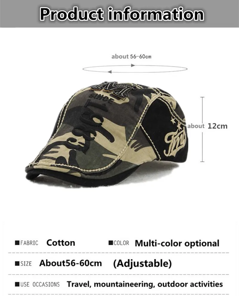 Мужская шапка, летняя, дышащая, стирается, хлопок, камуфляж, береты ...