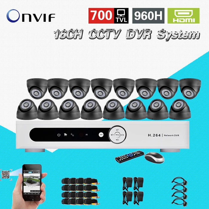 CCTV surveillance system 16 channel dvr recording with 16pcs 700tvl ...