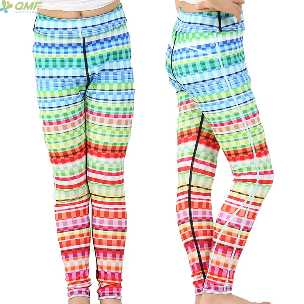 Colorful Gradient Grid Stripe Sports Girls Yoga Pants Skinny Elastic ...