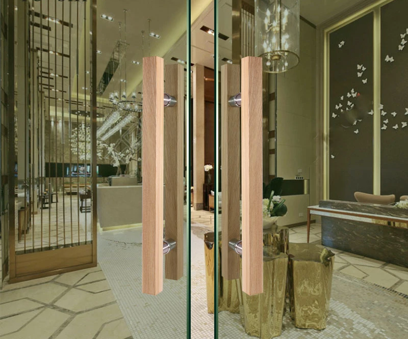 modern natural wood frame Door Handle for glass door