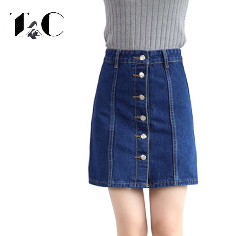 Tc 2017 Verão Saias Jeans Para Mulheres Moda De Cintura Alta Único