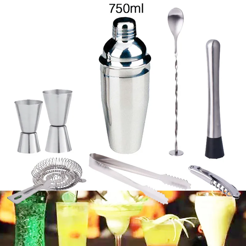 보스턴 보드카 쉐이커 바 도구 8 개 750ml Bpa 프리 스테인리스 스틸 304 하이 엔드 위스키 칵테일 셰이커칵테일