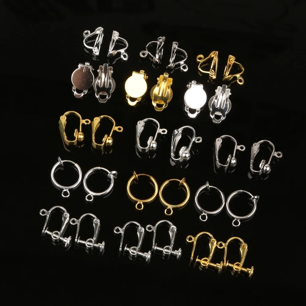 4-20Pcs ear clip Gold Silver Rhodium Plated Earring Converter with Loop ...