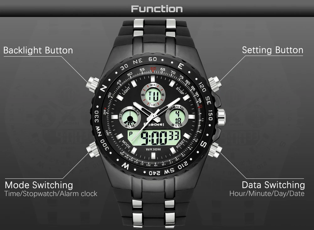 Readeel Топ бренд светодиодный для мужчин s кварцевые военные цифровые ...