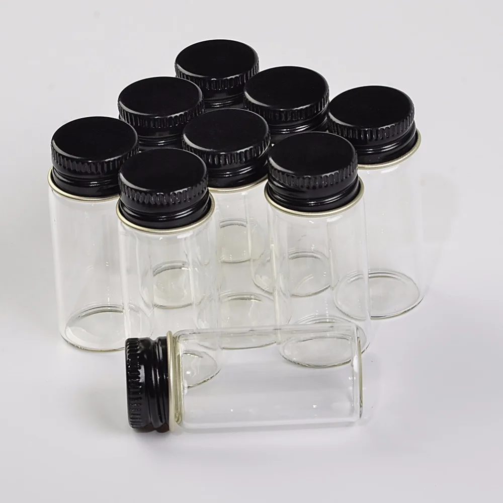 50 Pcs 22x50mm Small Glass Bottles With Black Screw Cap Diy Clear