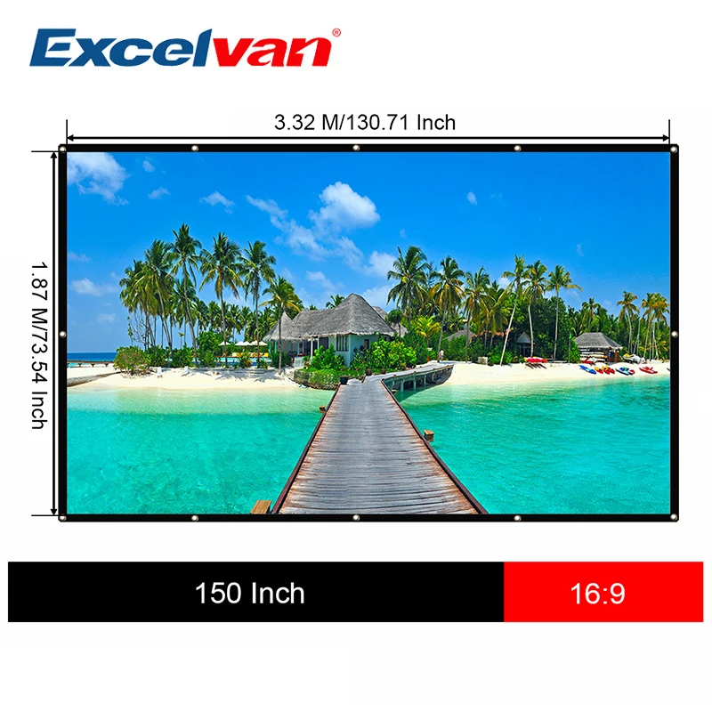 Excelvan 150 inch Projection Screen Portable Home Cinema Curtain 3D HD ...
