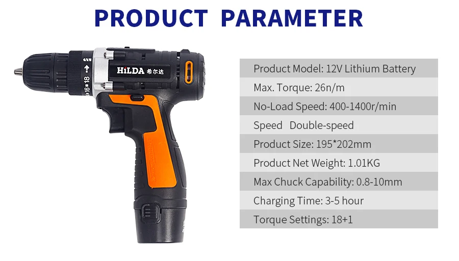 HILDA Electric Drill Cordless drill screwdriver Lithium Battery ...