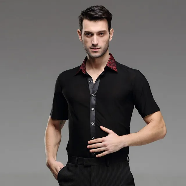 black mens latin shirts dance top mens ballroom dancewear men's latin ...