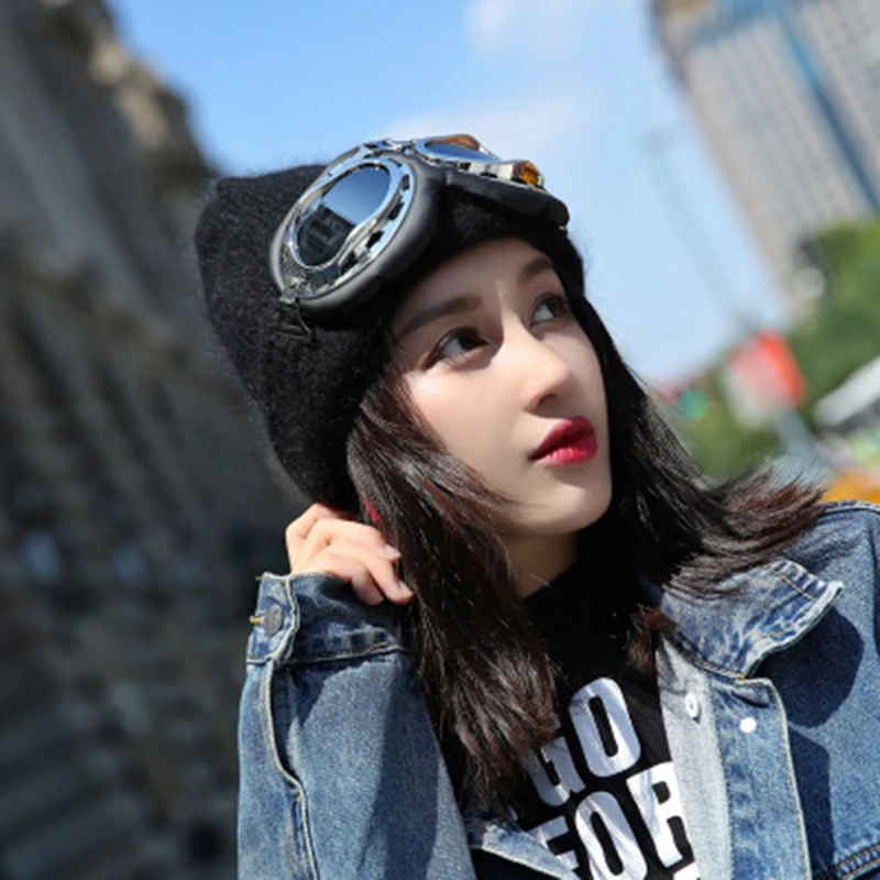 SYi Qarce однотонная зимняя вязаная шапка Авиатор с очками Skullies Beanies, шапка для женщин и ...