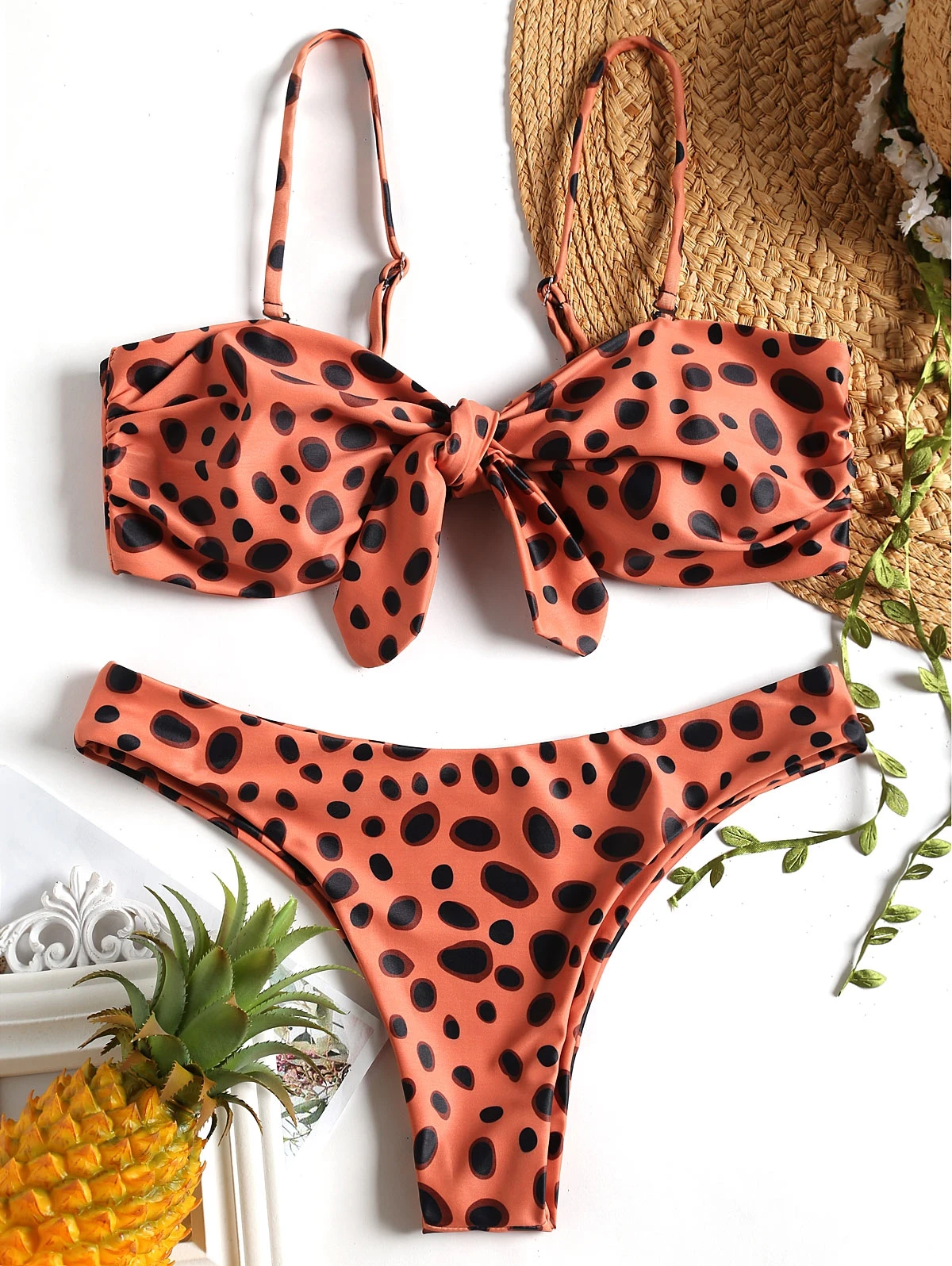 Bilvlanlv Women Bikini Lepord Print Front Knotted Swimsuit Spotted Lepoard Bathing Suit Summer