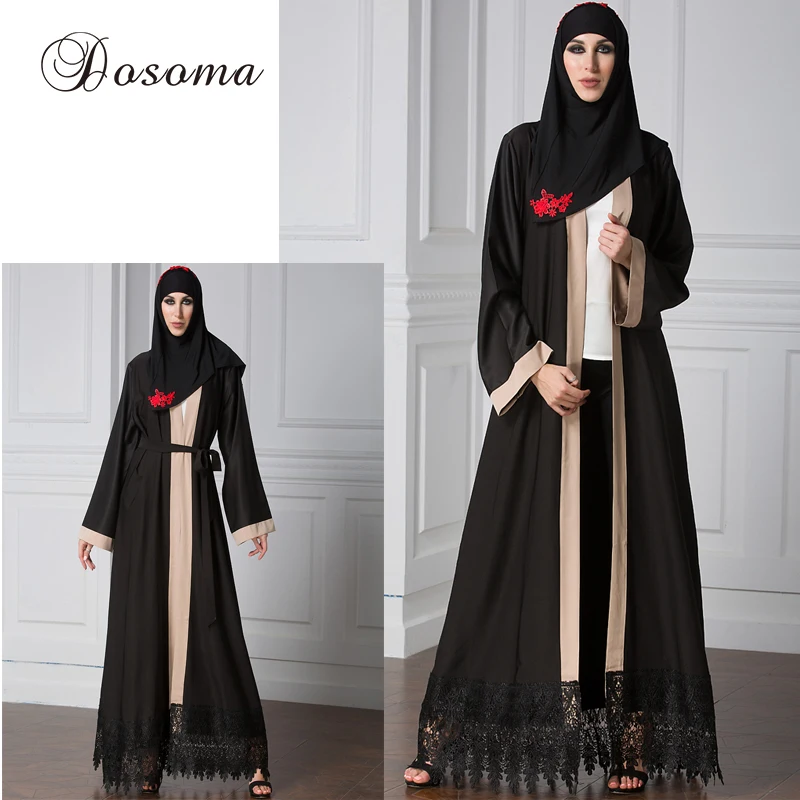 Vintage Muslim Abaya Robe Lace Dress Cardigan Belt Ramadan Kimono Burka ...