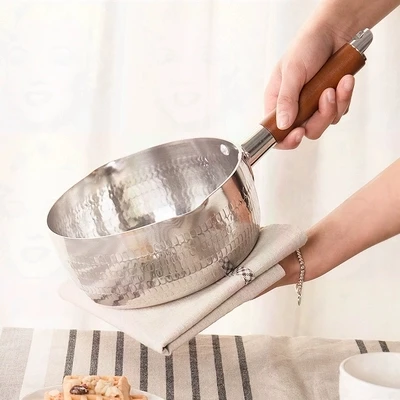 20CM Japanese Style Wooden Handle Snow Pan Mini Milk Pot Baby Food ...