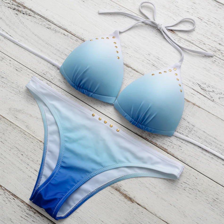 Handmade Golden Stud Brazilian Push Up Bikini Swimsuit Swimwear Rivet ...