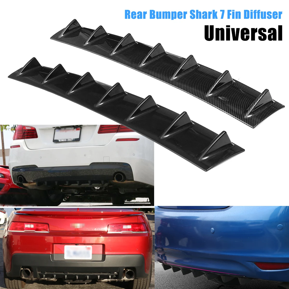 Universal 33" X 5" ABS Car Rear Bumper Shark Fin 7 Wings Lip Diffuser ...