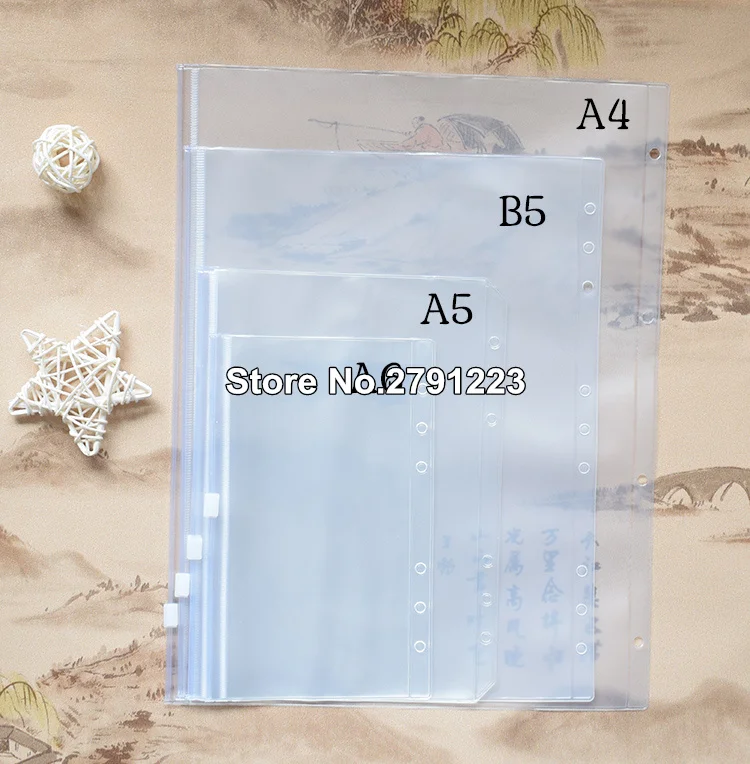 A4-B5-A5-A6-PVC-Bags-Standard-Holes-Transparent-Loose-Leaf-Pocket-Comes ...