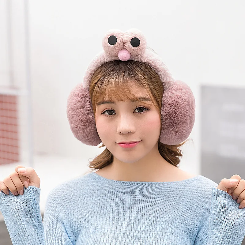 women female Winter Warm Lovely Cartoon Plush Earmuffs Big Eyes funny ...