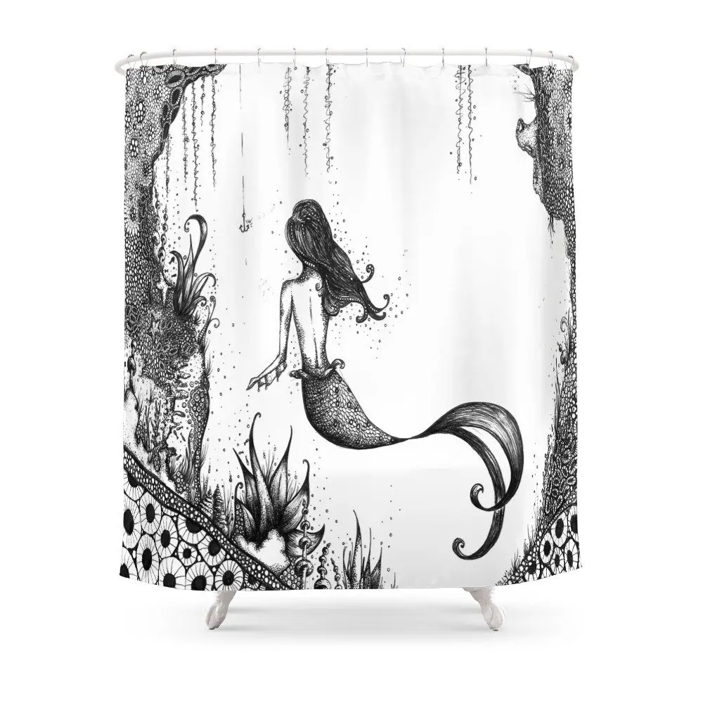 Mermaid Shower Curtain Waterproof Polyester Fabric Bathroom Decor Multi