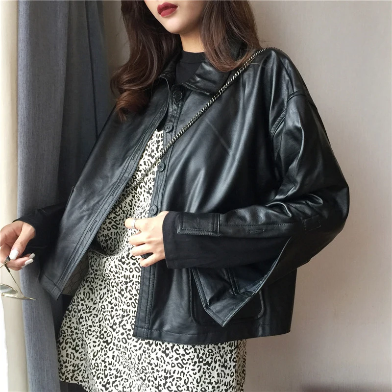 Ropa de cuero para mujer, chaqueta de cuero PU informal simple, traje ...