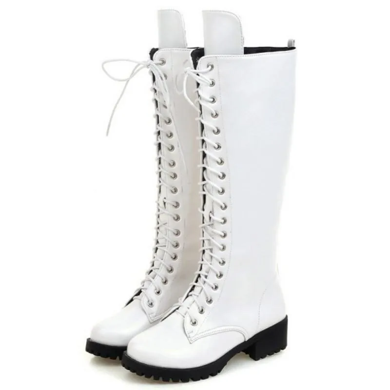 Zalavor женские сапоги до колена высокие сапоги в байкерском стиле на низком квадратном каблуке