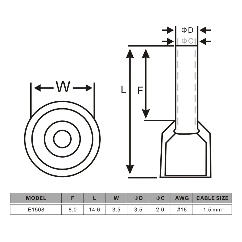 1000 шт. E1508 провод Соединительная клемма обжимной разъем Conector ...
