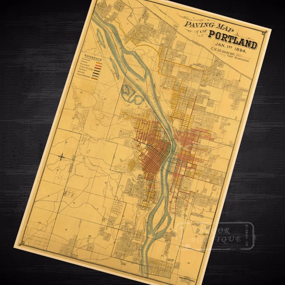 City Map of Portland 1894 Classic Vintage Retro Kraft Canvas Painting ...