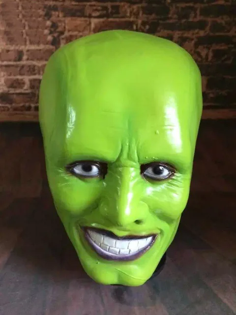 Movie The Mask Jim Carrey Cosplay Face Mask Green Latex Full Head ...