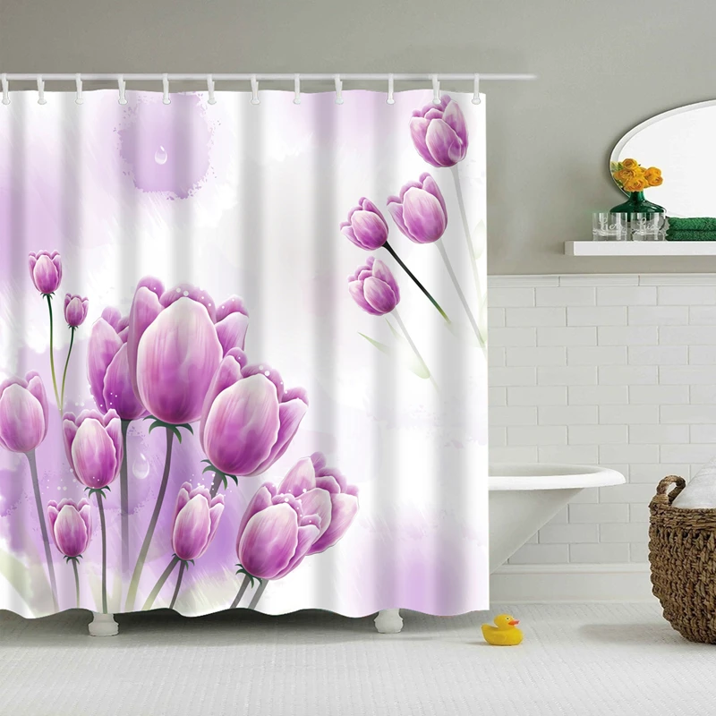 Flower Waterproof Shower Curtain Waterproof Polyester Fabric Bath