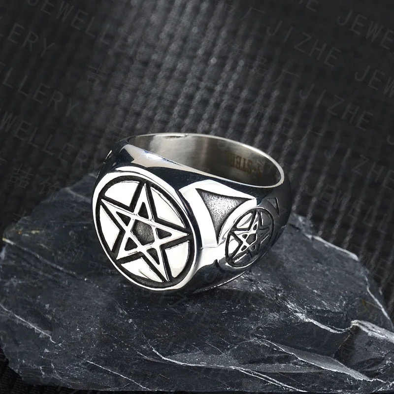 Stainless Steel Satan Inverted Pentagram Ring Downward-pointing ...