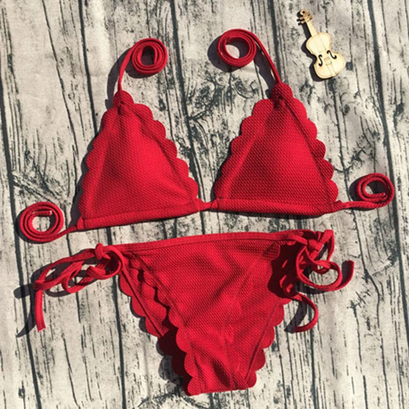 2018 Sexy Bandage Swimwear Solid Bikini Sets Red Blue Swimsuit Womens