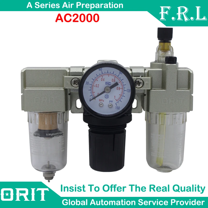 AC2000 02 1/4 "BSP SMC 수동 드레인 형 압축 공기 필터 공압 레귤레이터 윤활 가스 소스 준비 단위 새로운 ...