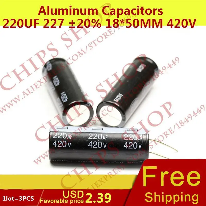 1LOT=3PCS Aluminum Capacitors 220uF 227 20% 18*50mm 420V 220000nF ...